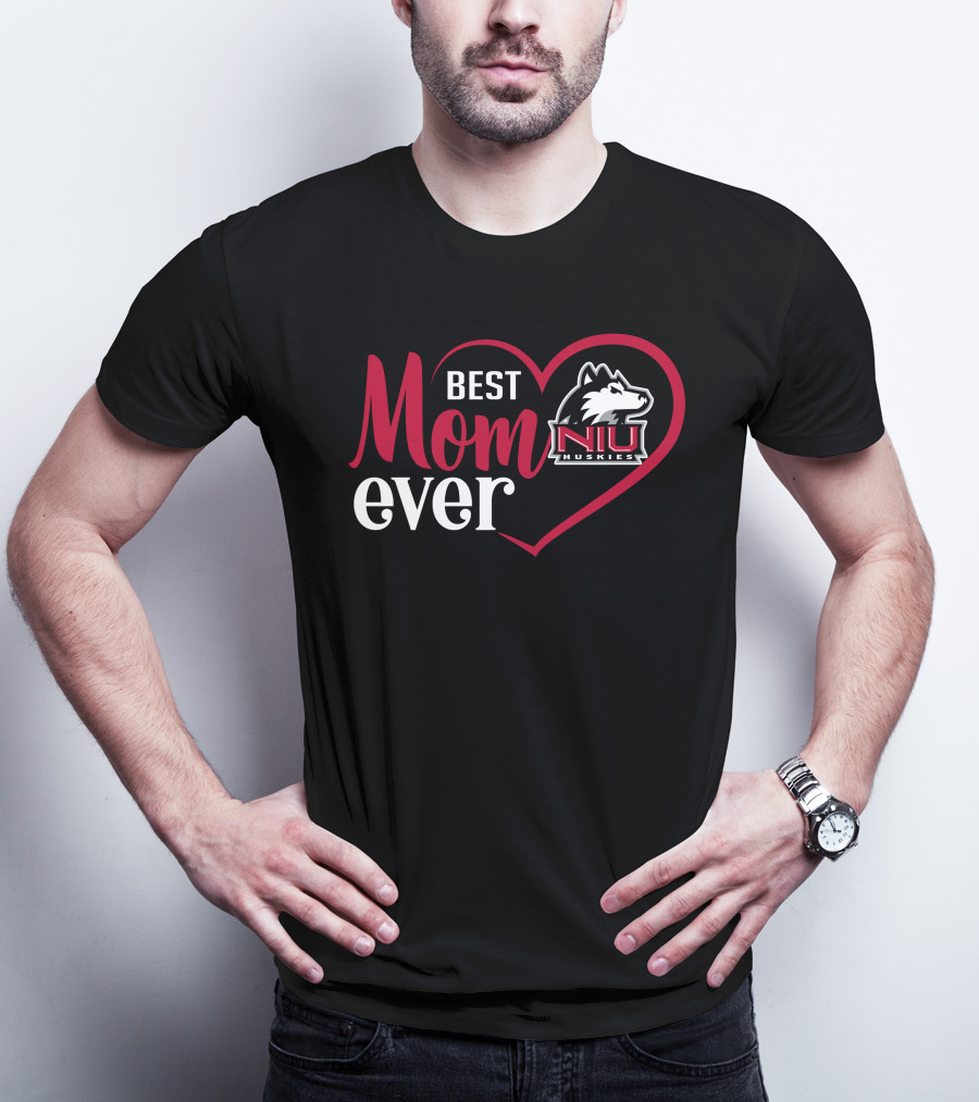 Best Mom Ever Niu Huskies Heart T-Shirt