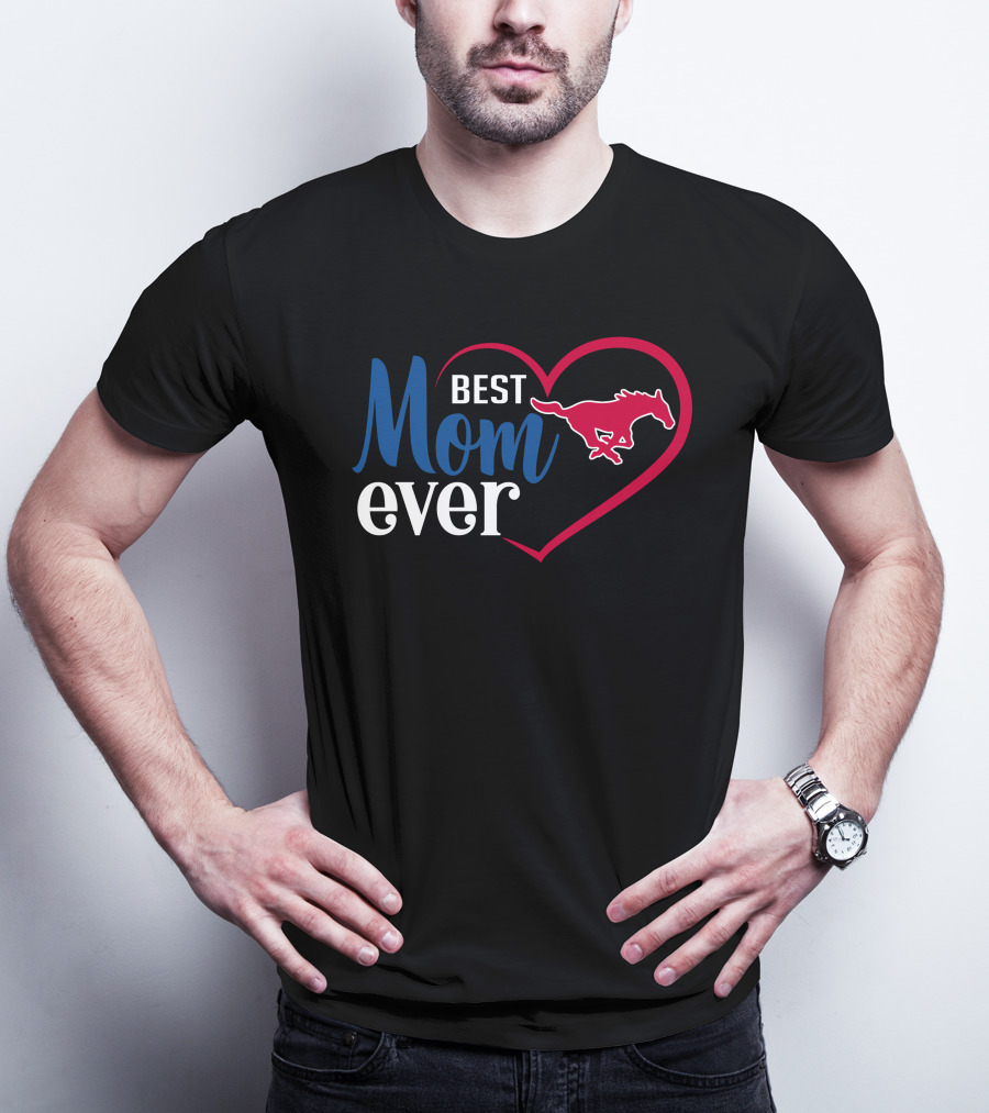 Smu Mustangs Best Mom Ever Heart T-Shirt