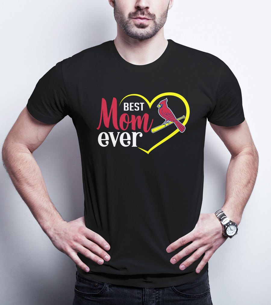 St Louis Cardinals Best Mom Ever Heart Cardinal Bat T-Shirt