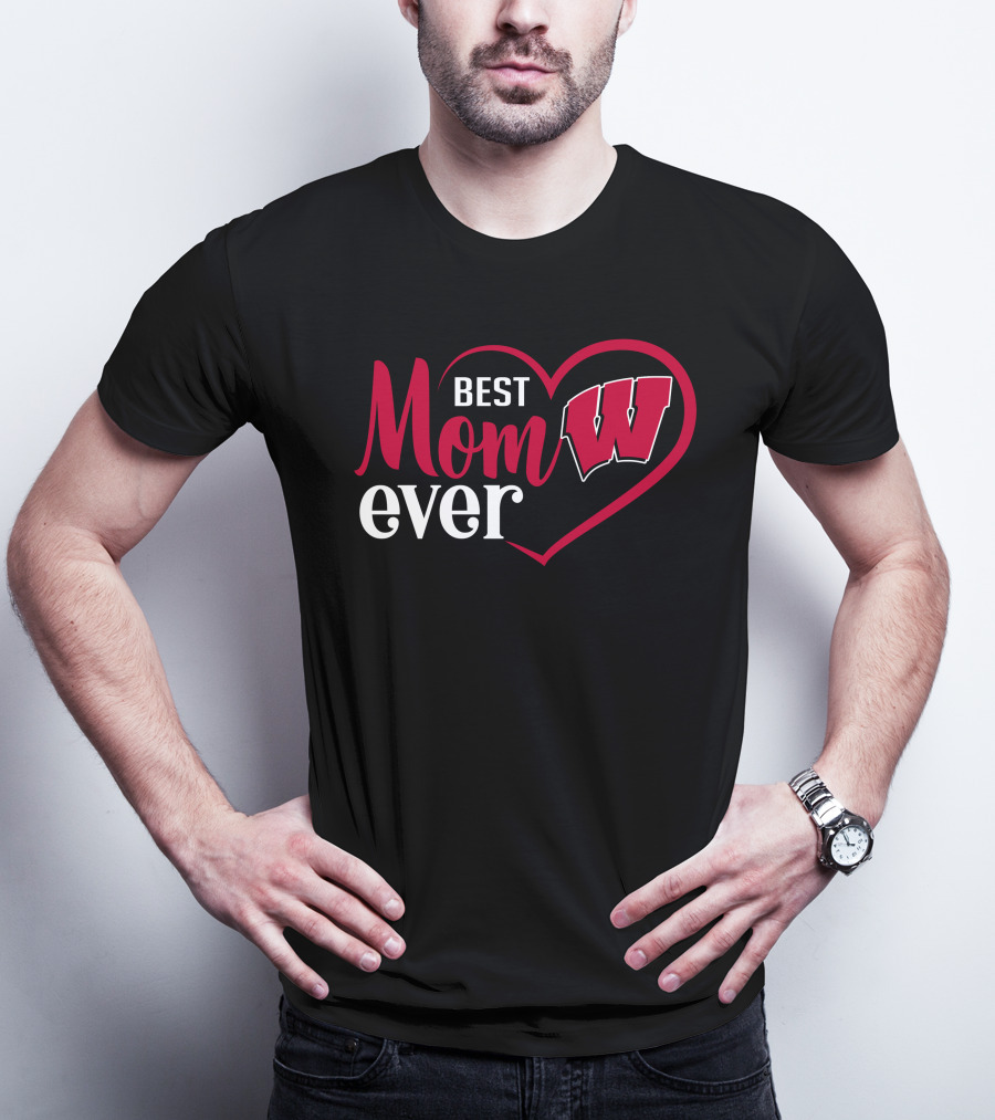 Best Mom Ever Wisconsin Badgers Football Heart T-Shirt