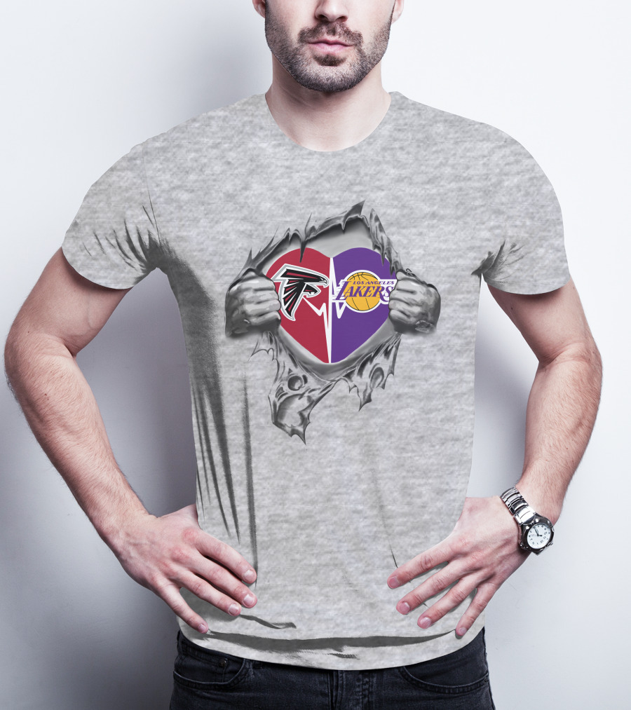Los Angeles Lakers Atlanta Falcons Heart Logo Split T-Shirt