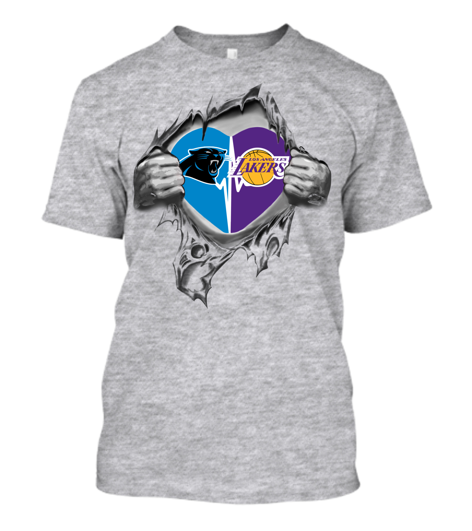 Lakers Carolina Panthers Heart Tear Logo Combo T-Shirt