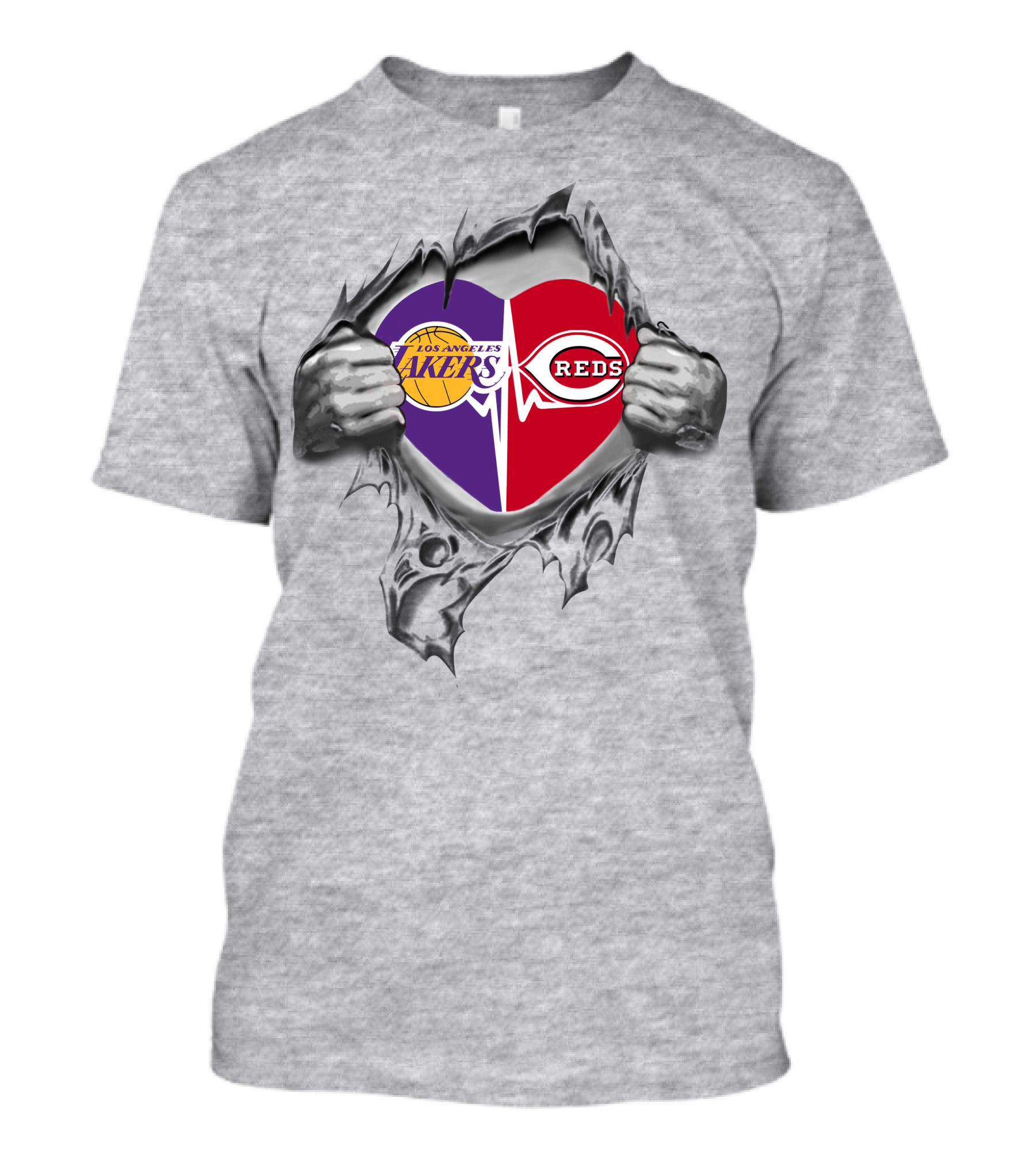 Los Angeles Lakers Cincinnati Reds Heart Split Fan Passion T-Shirt