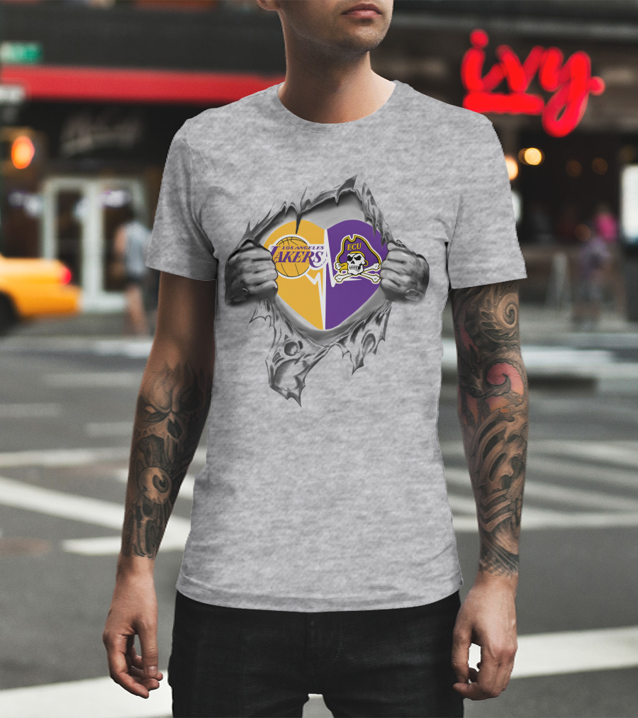 Los Angeles Lakers Ecu East Carolina Pirates Heart Logo Fusion T-Shirt