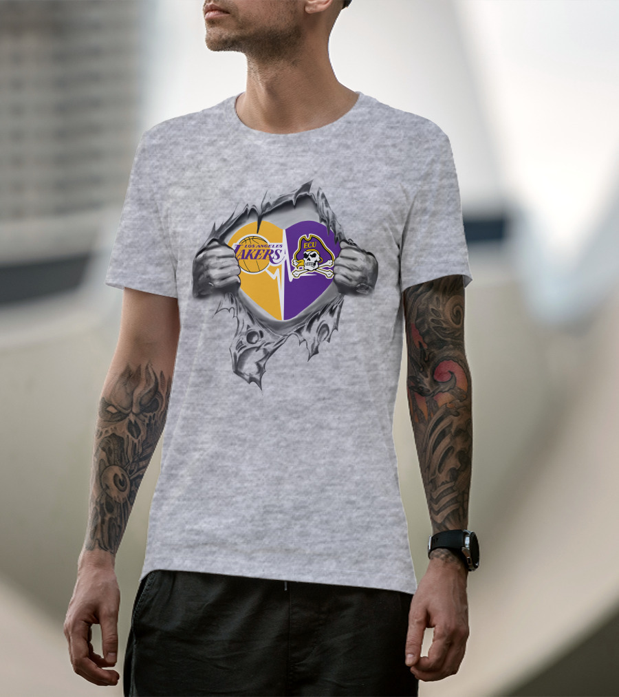 Los Angeles Lakers Ecu East Carolina Pirates Heart Logo Fusion T-Shirt