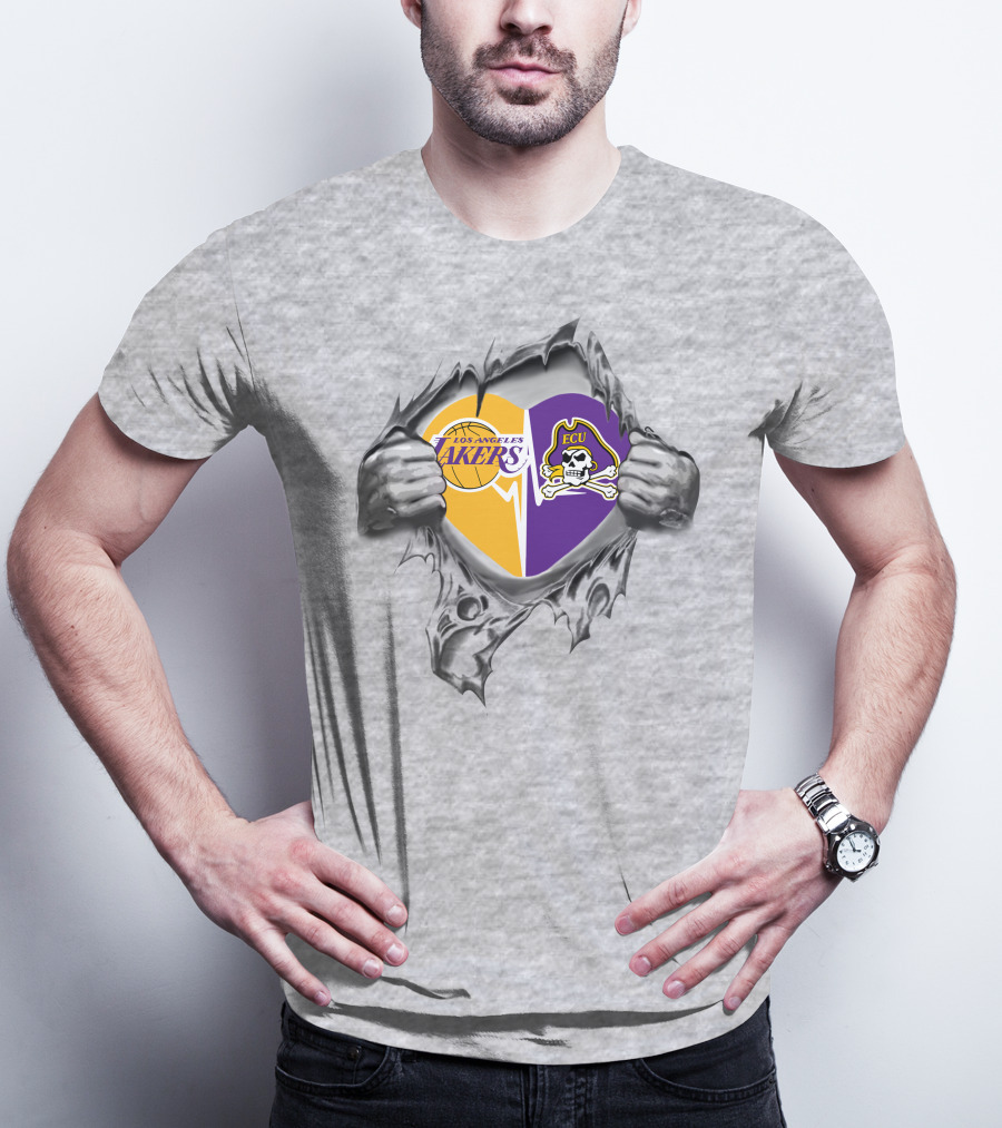 Los Angeles Lakers Ecu East Carolina Pirates Heart Logo Fusion T-Shirt