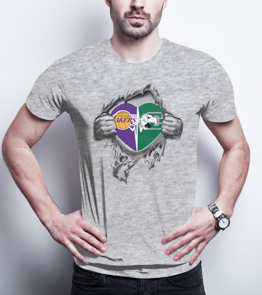 Los Angeles Lakers Eastern Michigan Eagles Heart Ripping T-Shirt