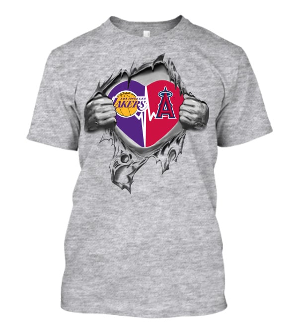 Los Angeles Lakers Angels Heartbeat Torn Gray T-Shirt