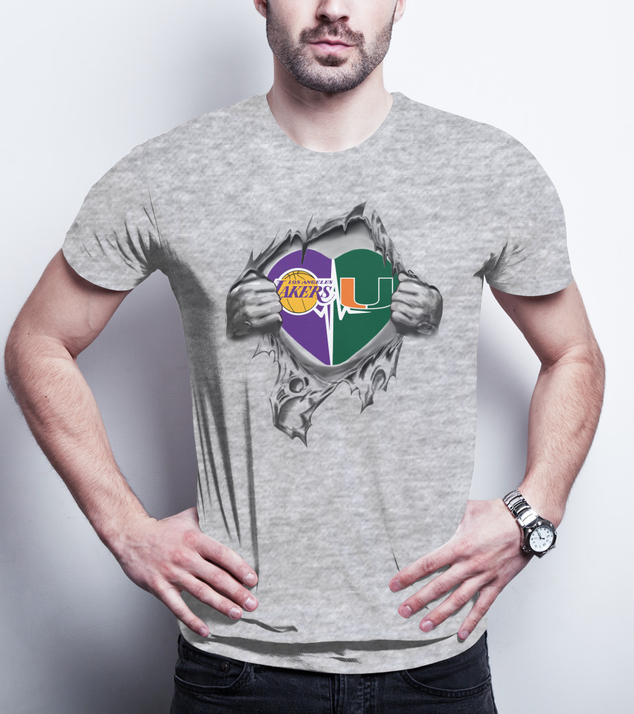 Lakers Miami Hurricanes Heart Logo Fusion T-Shirt