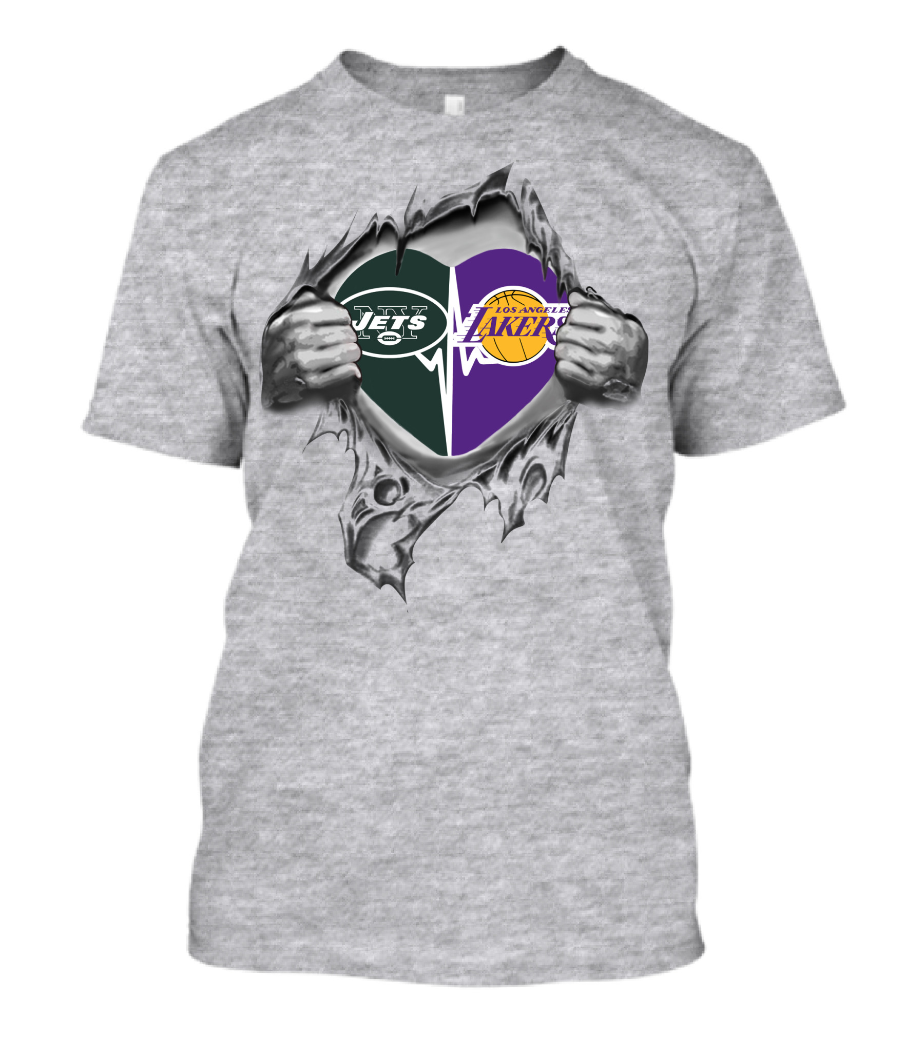 Lakers New York Jets Heart Logos United T-Shirt