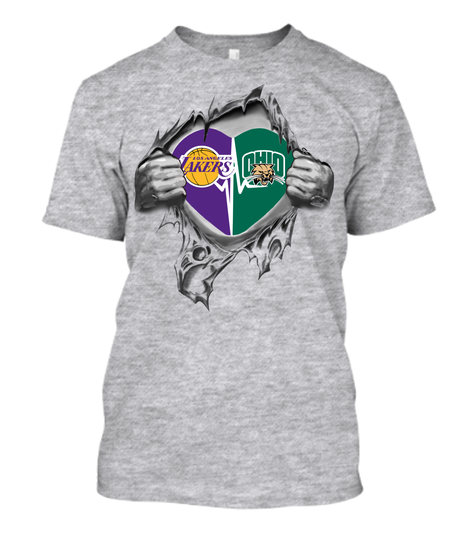 Los Angeles Lakers Ohio Bobcats Heart Split T-Shirt