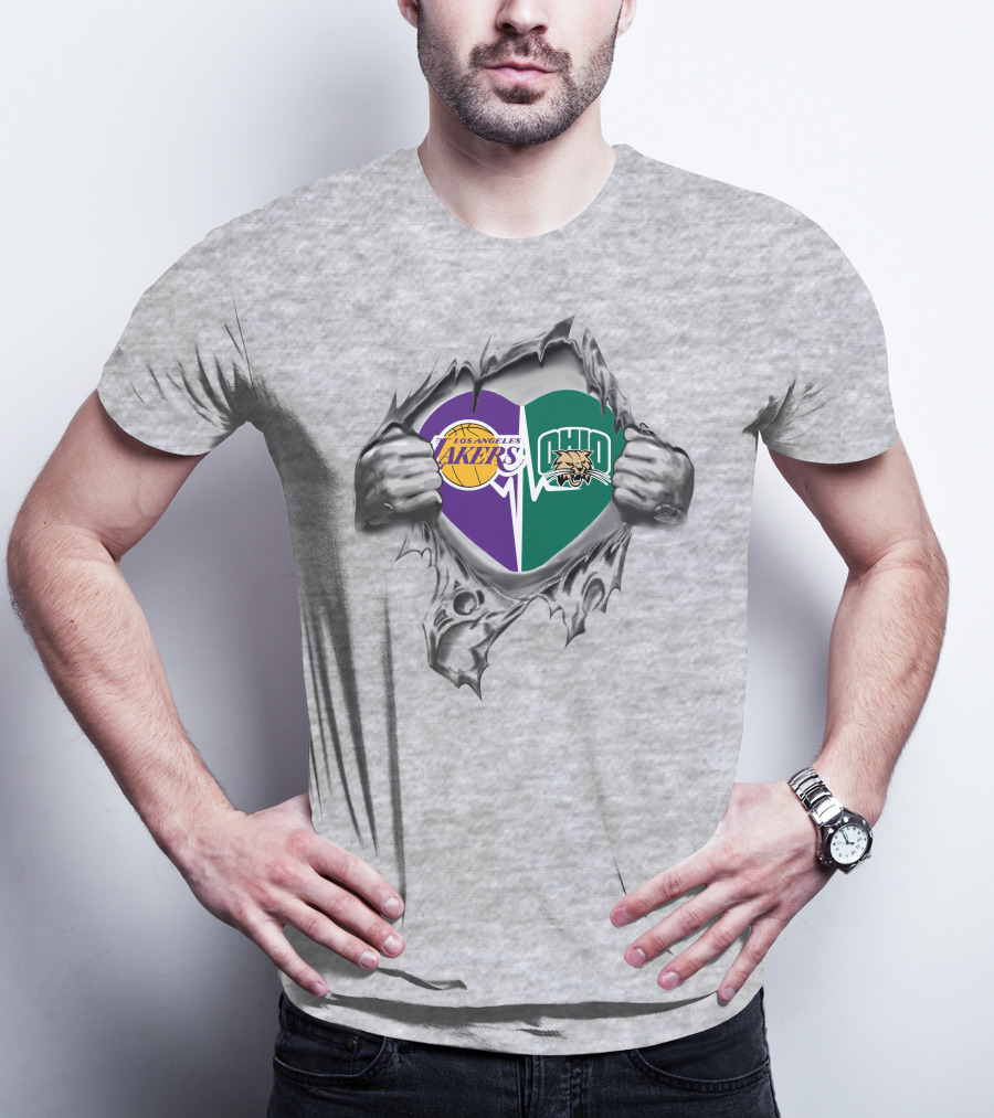 Los Angeles Lakers Ohio Bobcats Heart Split T-Shirt