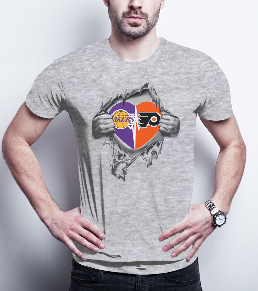 Los Angeles Lakers Philadelphia Flyers Heart T-Shirt