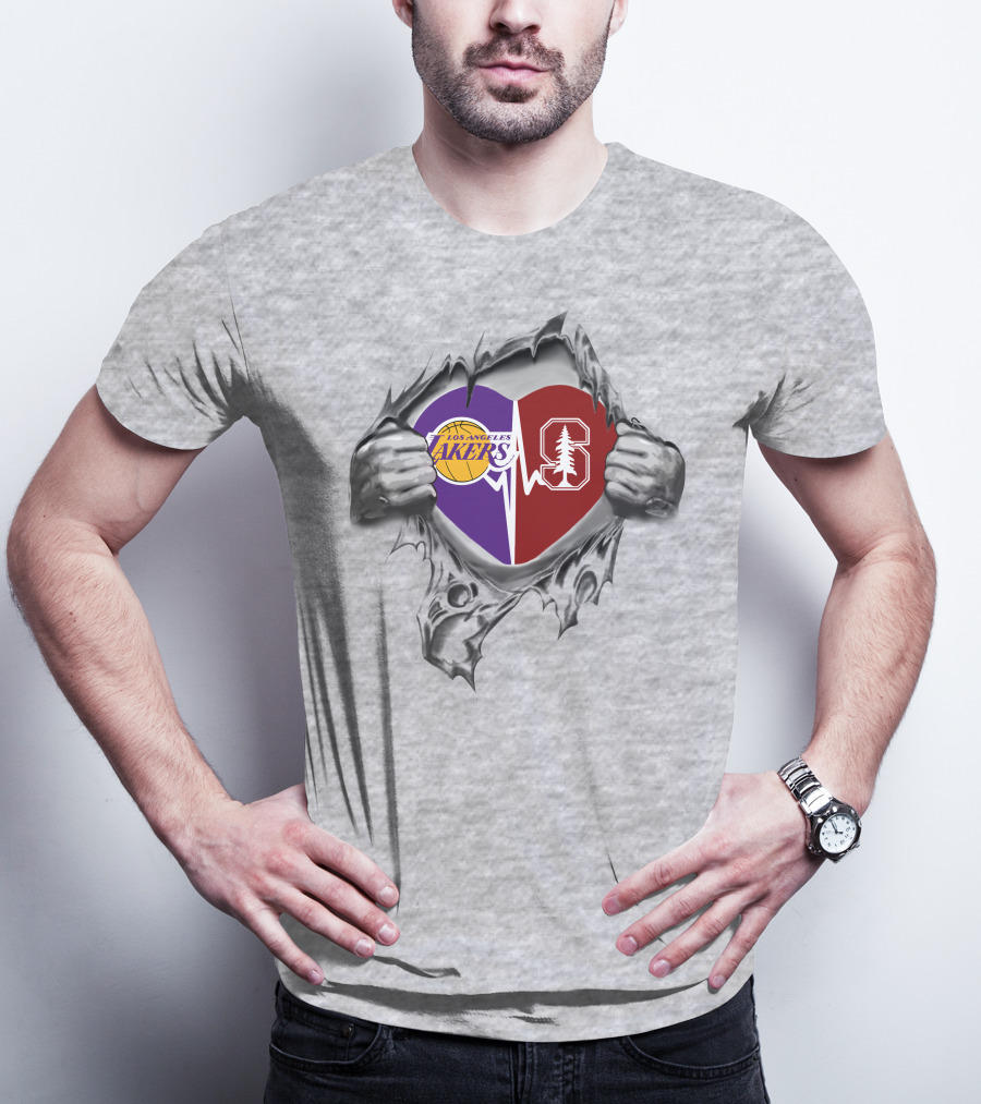 Los Angeles Lakers Stanford Cardinal Heartbeat Connection T-Shirt