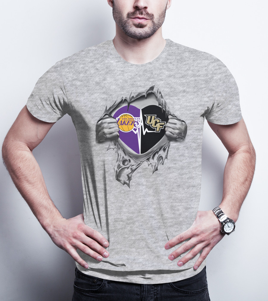 Los Angeles Lakers Ucf Knights Heartbeat Split Heart T-Shirt