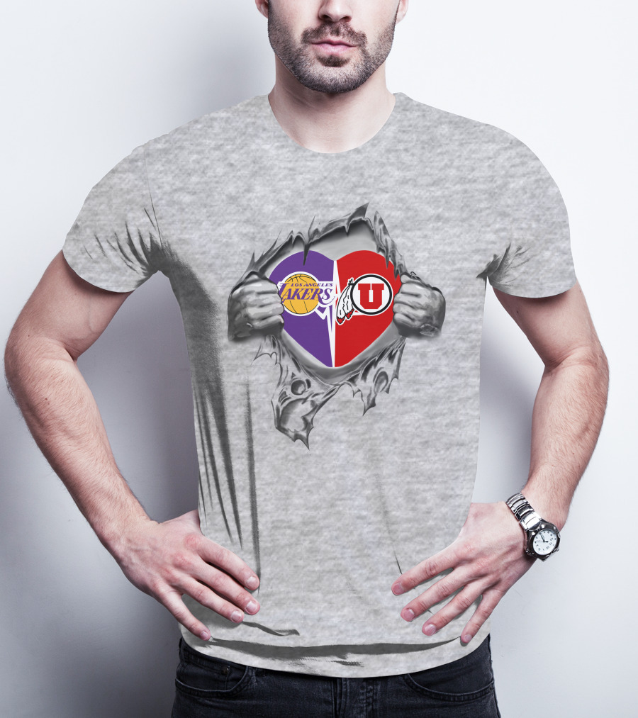 Los Angeles Lakers Utah Utes Heart Torn T-Shirt
