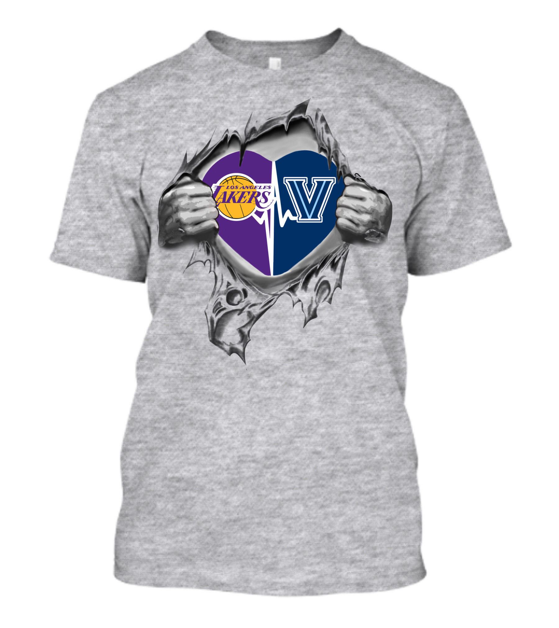 Los Angeles Lakers Villanova Wildcats Heartbeat Connection T-Shirt