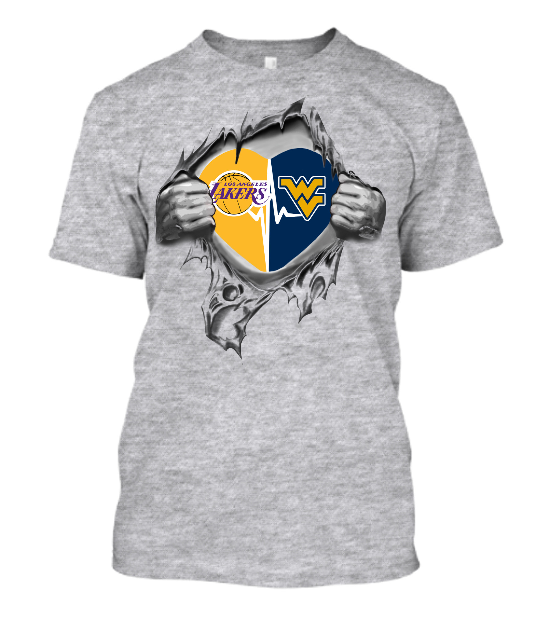 Los Angeles Lakers West Virginia Mountaineers Heart Passion Fusion T-Shirt