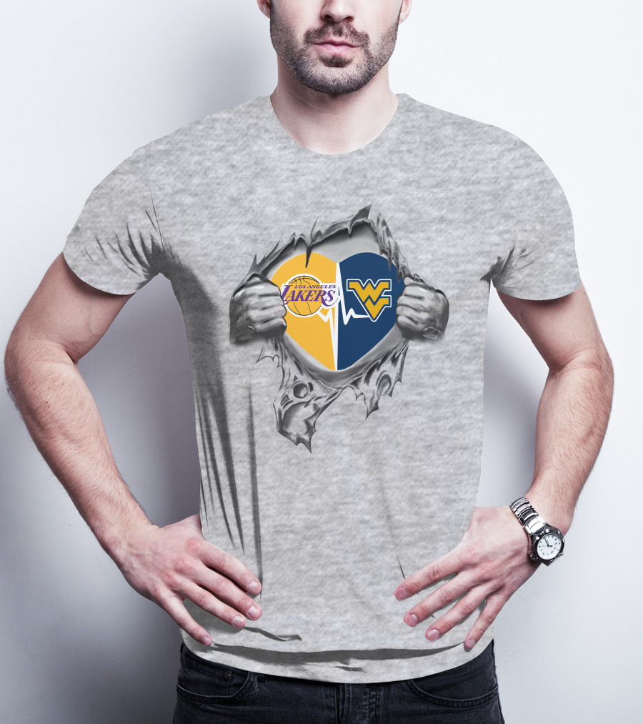Los Angeles Lakers West Virginia Mountaineers Heart Passion Fusion T-Shirt
