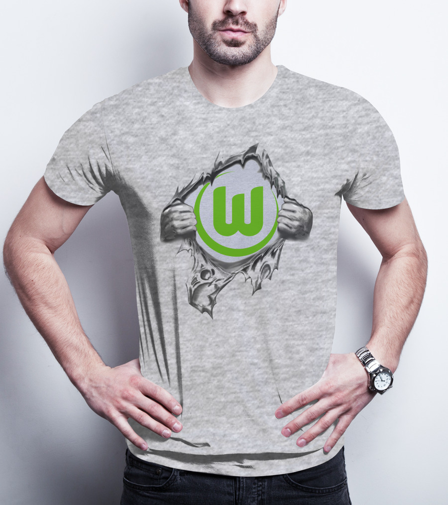 Vfl Wolfsburg Super Fan Tearing Through T-Shirt