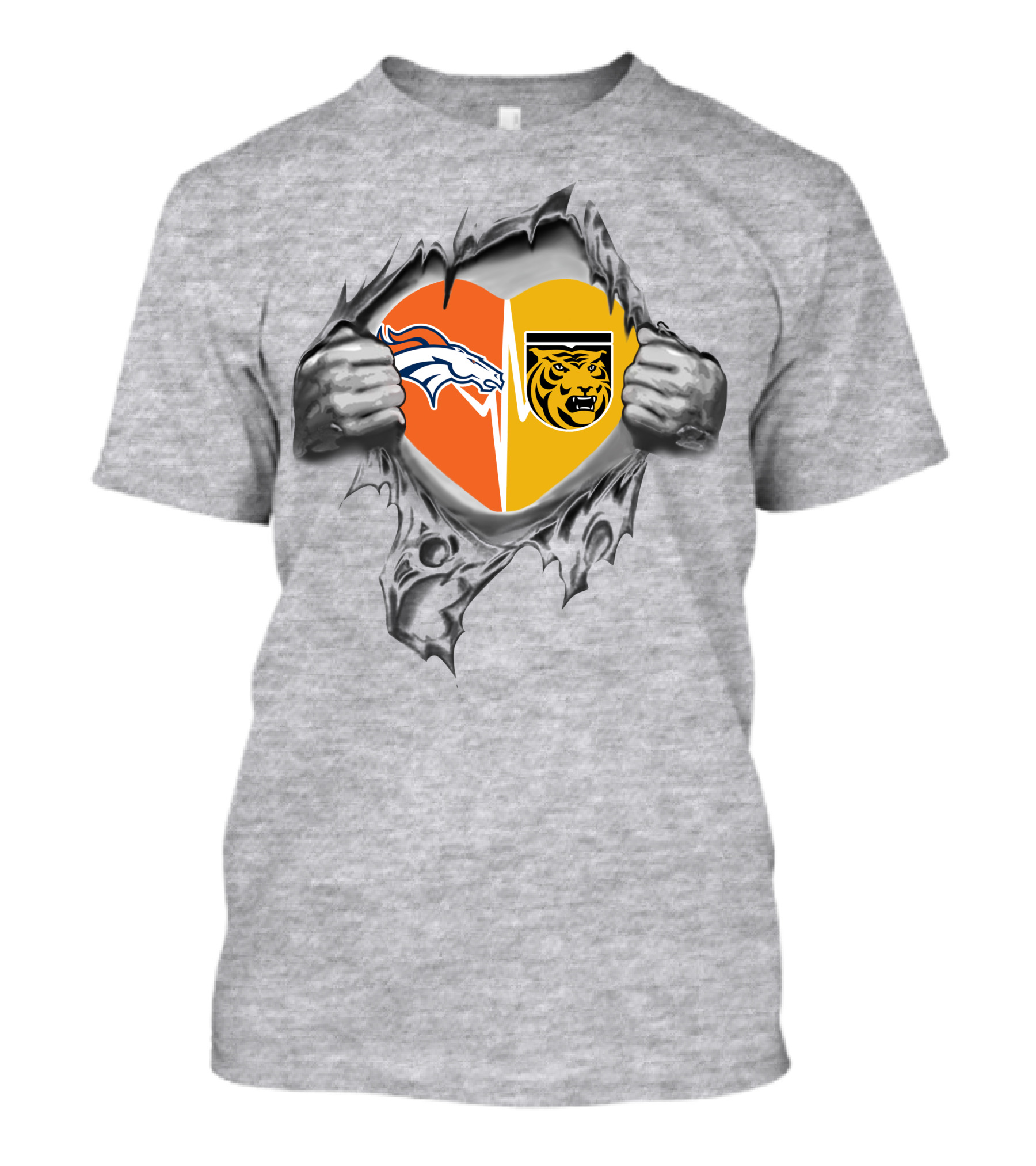 Denver Broncos Colorado College Tigers Heart Symbol Unity T-Shirt