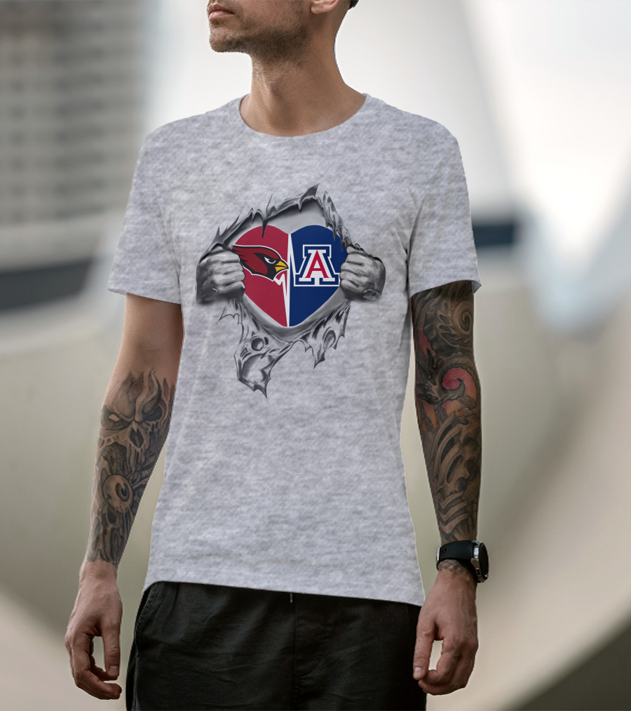 Arizona Cardinals Wildcats Heart Ripped T-Shirt