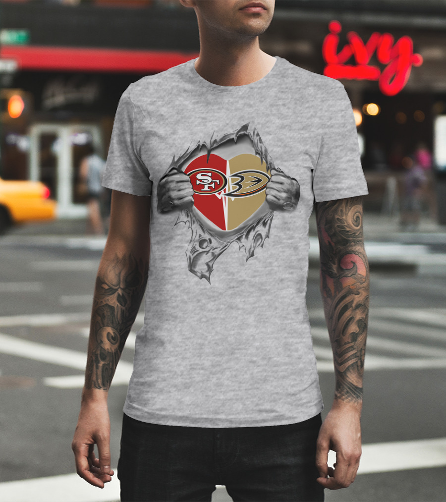 49ers Sf Anaheim Ducks Heart Logo Torn T-Shirt