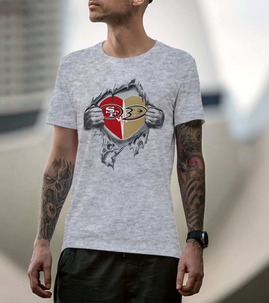 49ers Sf Anaheim Ducks Heart Logo Torn T-Shirt