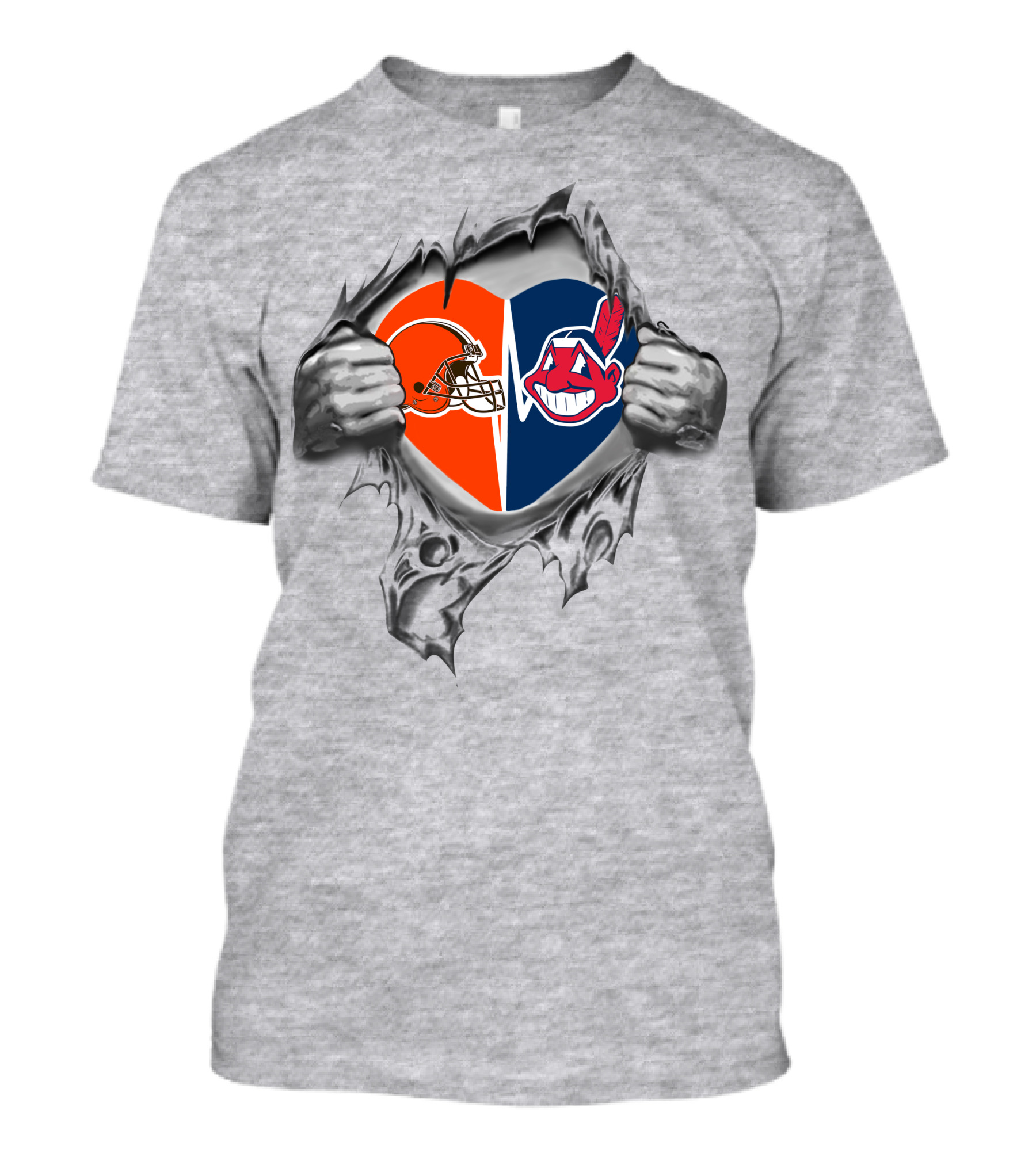 Cleveland Browns Indians Heart Tears Football Baseball Logos T-Shirt