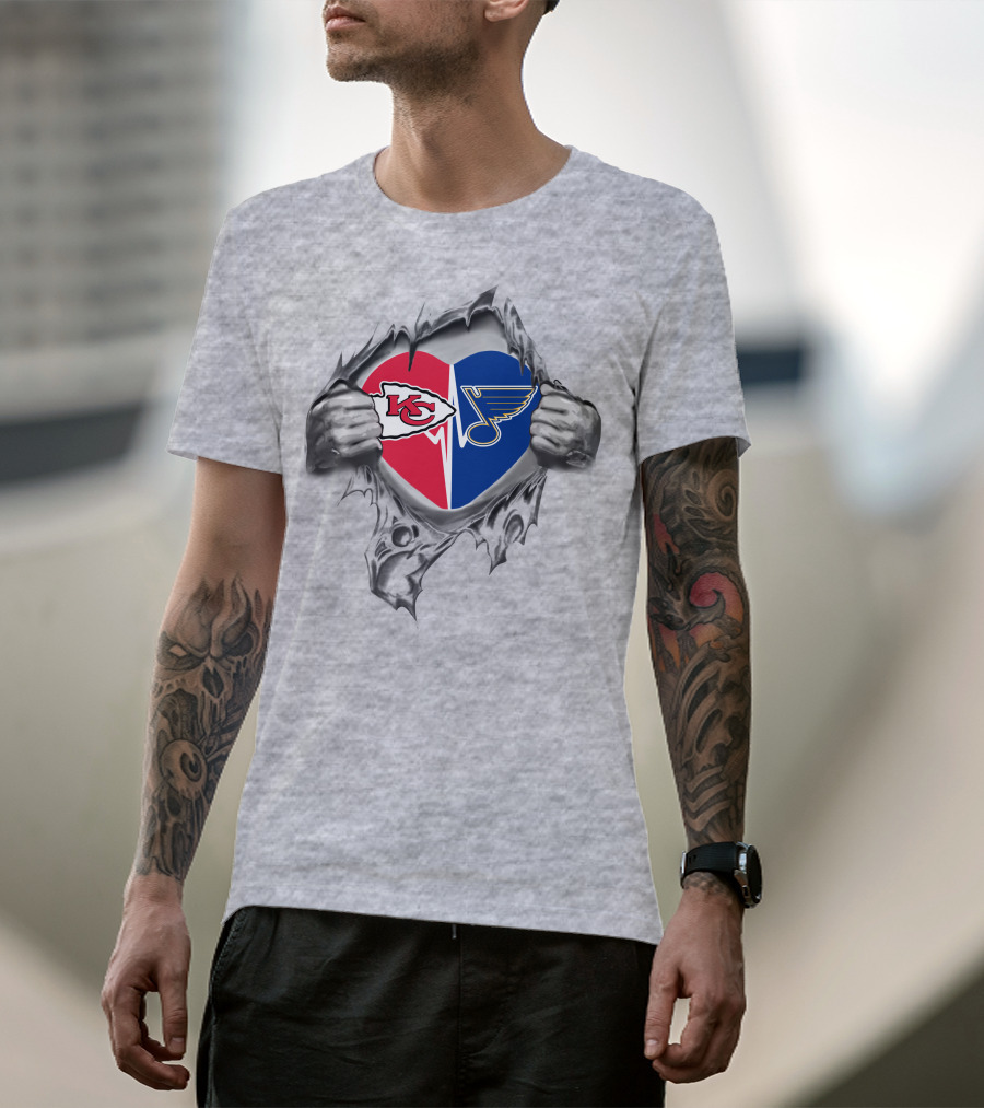 Chiefs Louis Blues Heart Kansas City St. Louis Sports Logos T-Shirt