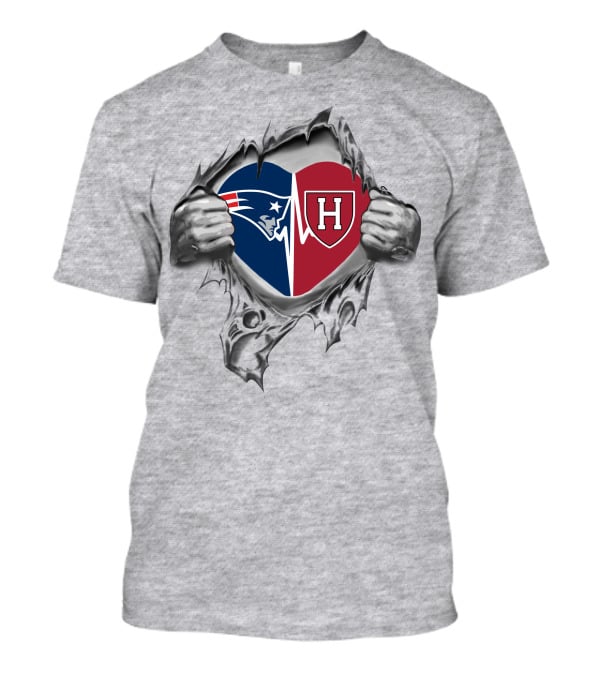 Patriots Harvard Crimson Heart Logo Rip T-Shirt