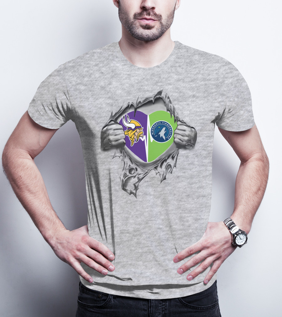 Minnesota Vikings Timberwolves Heart Inside Tear T-Shirt