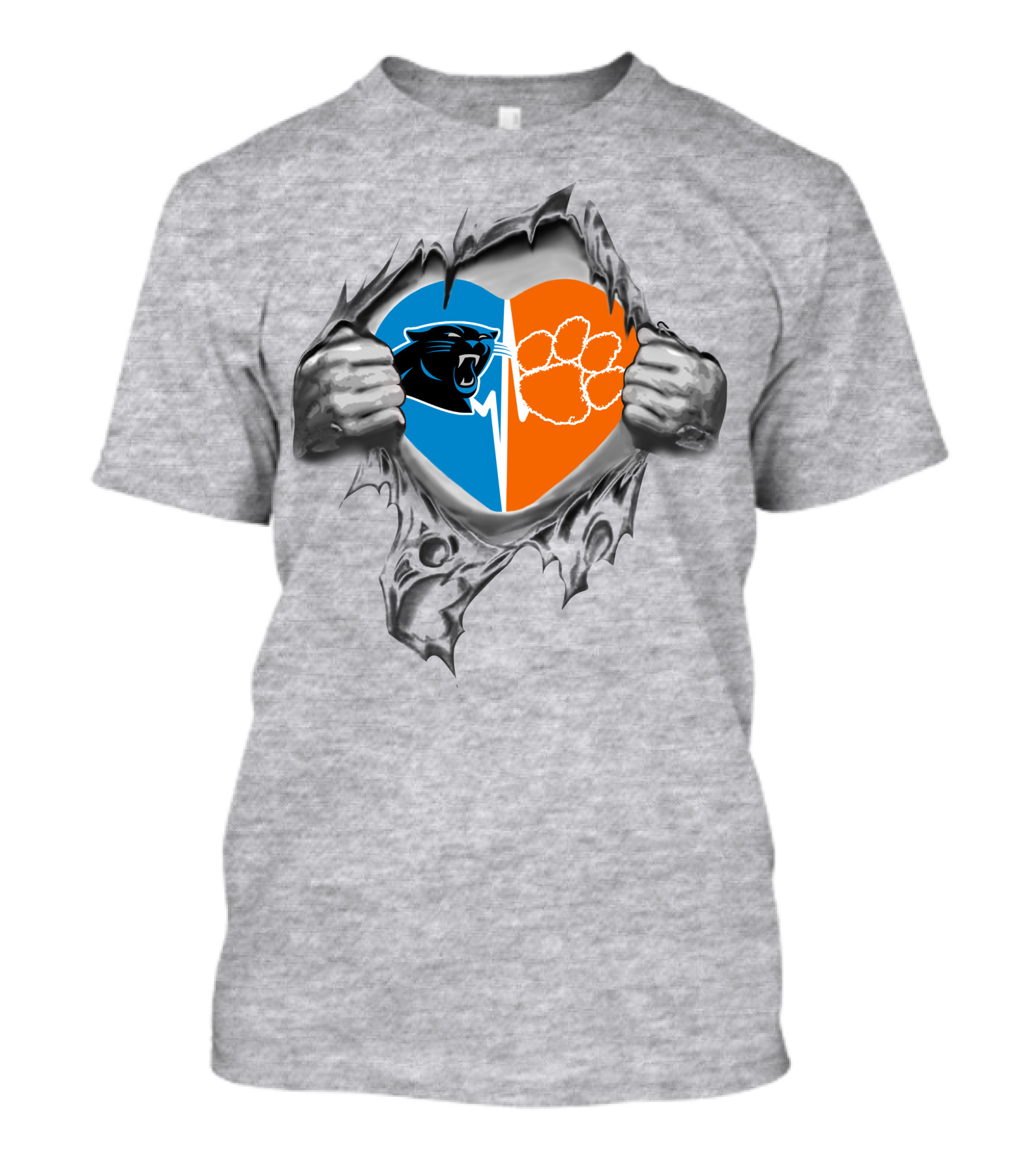 Carolina Panthers Clemson Tigers Heart Tear T-Shirt
