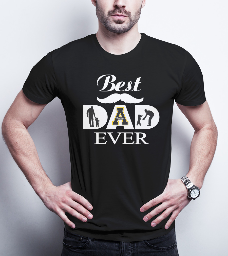 Appalachian State Mountaineers Best Dad Ever With Silhouette Imagery And Mustache T-Shirt