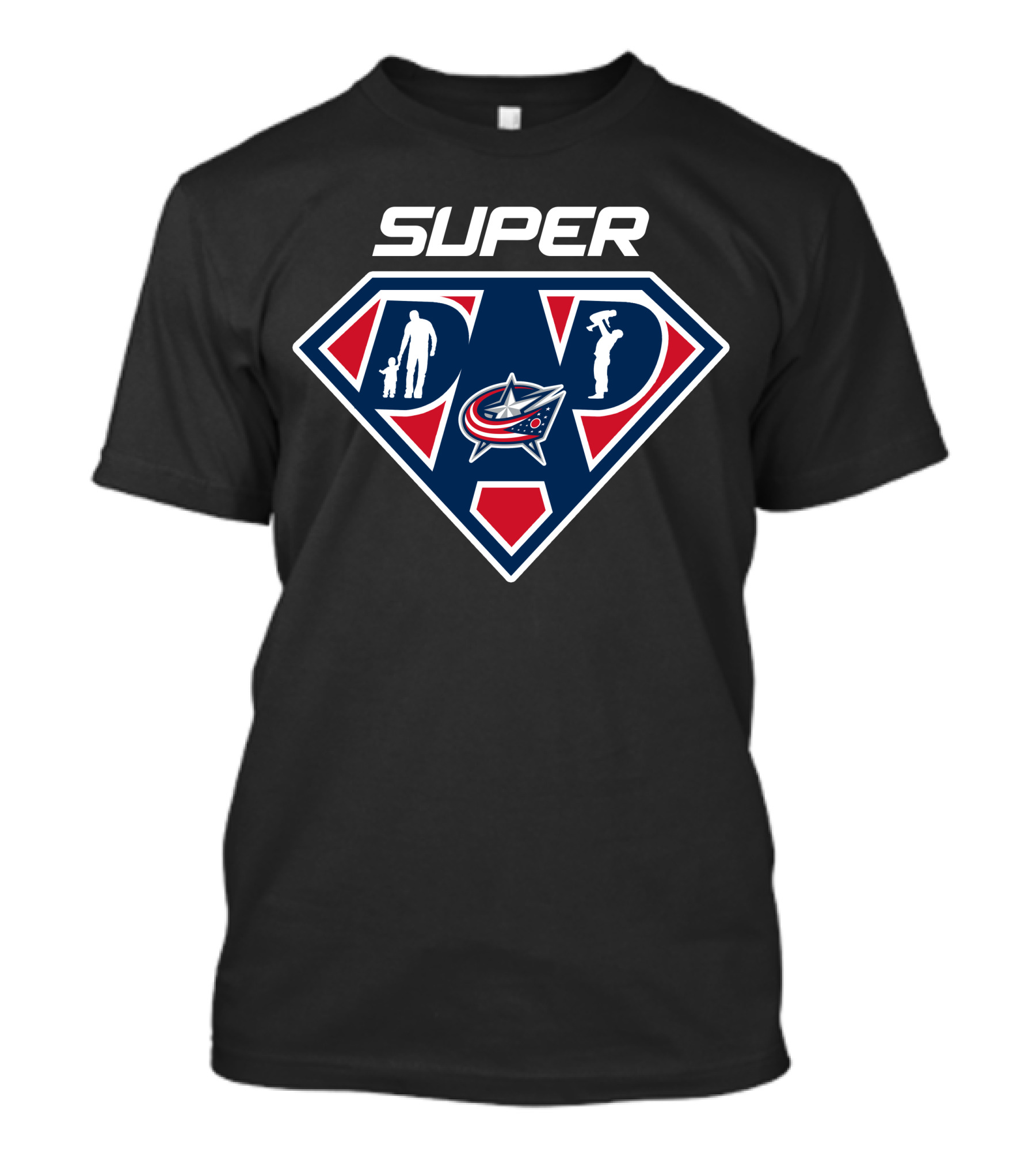 Super Dad Columbus Blue Jackets Logo With Silhouette Icons T-Shirt