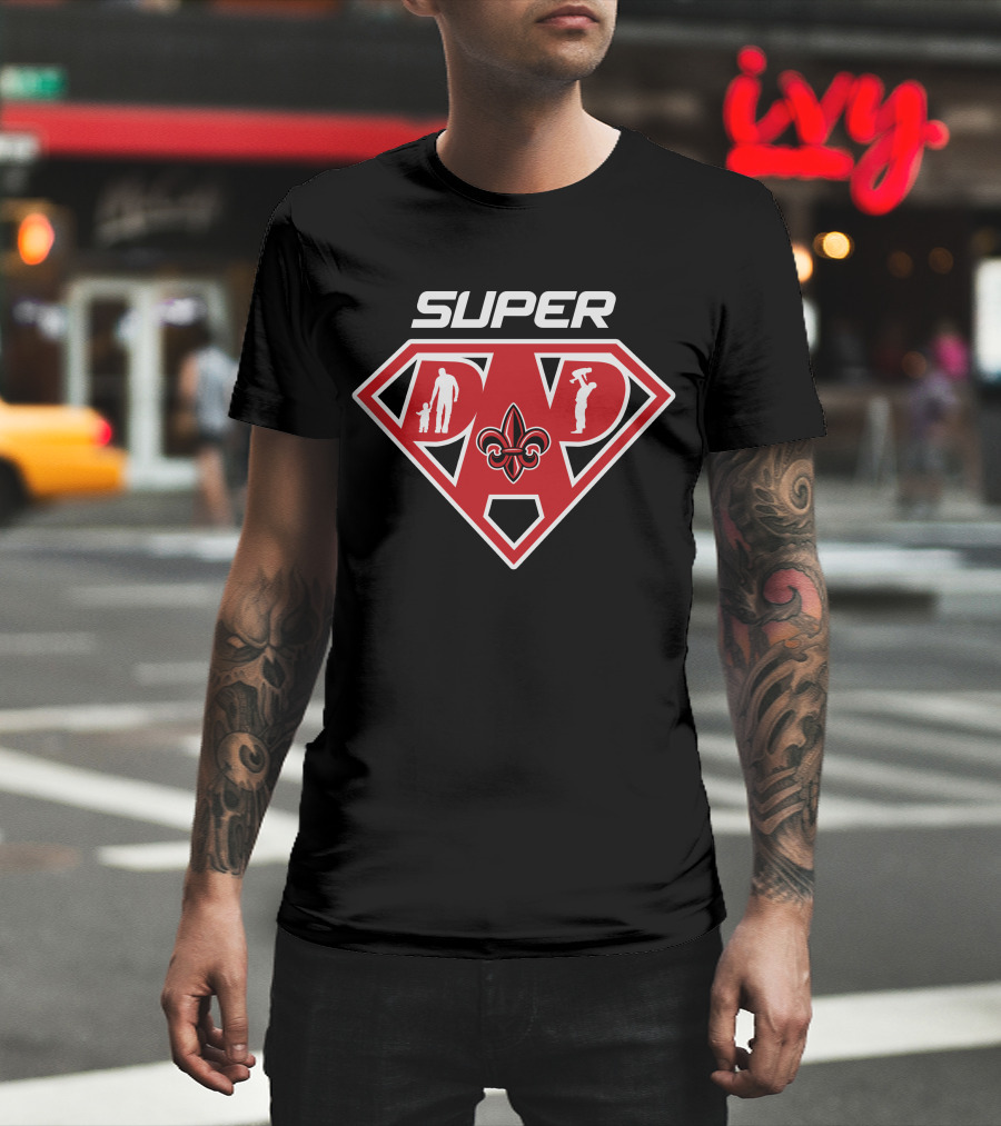 Super Dad Ragin Cajuns Fleur-De-Lis Superman Shield T-Shirt