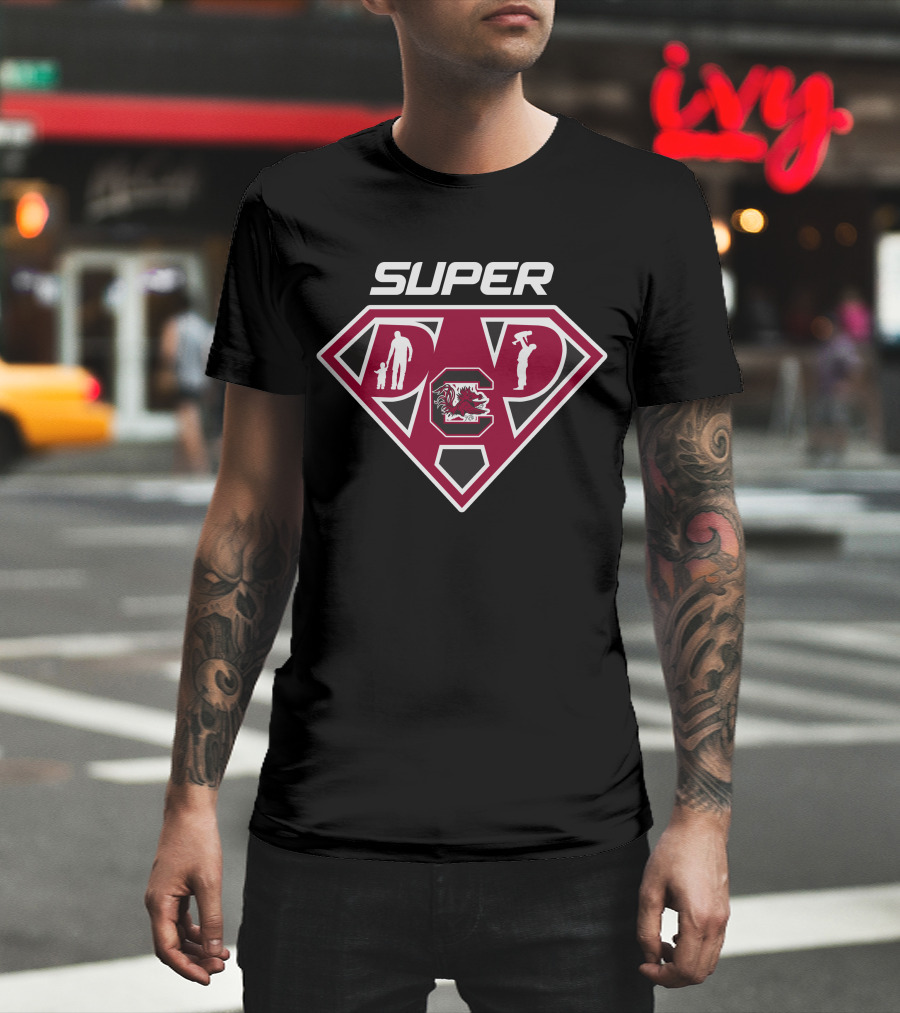 Super South Carolina Gamecocks Dad Hero Logo With Family And Tools T-Shirt