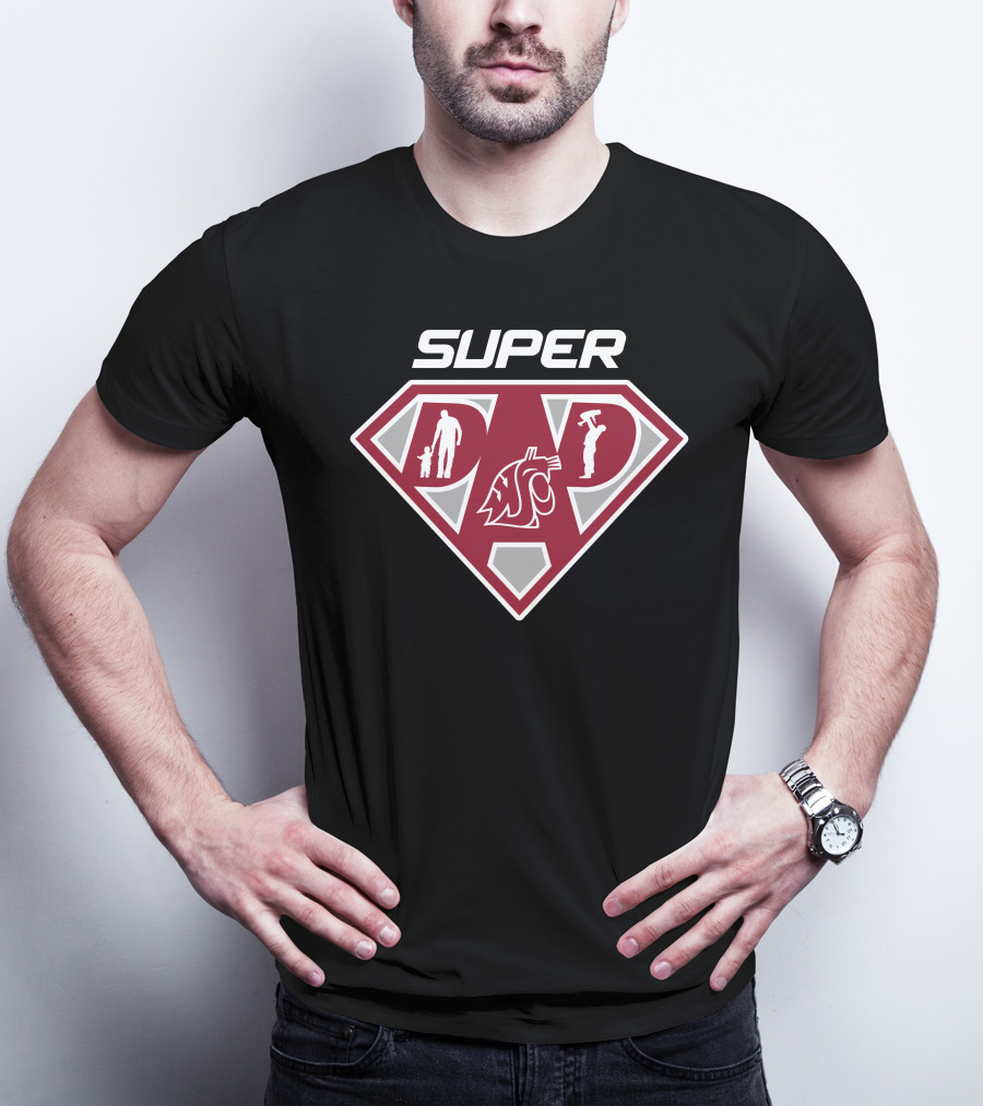 Super Dad Washington State Cougars Logo With Family And Hammer Icons T-Shirt