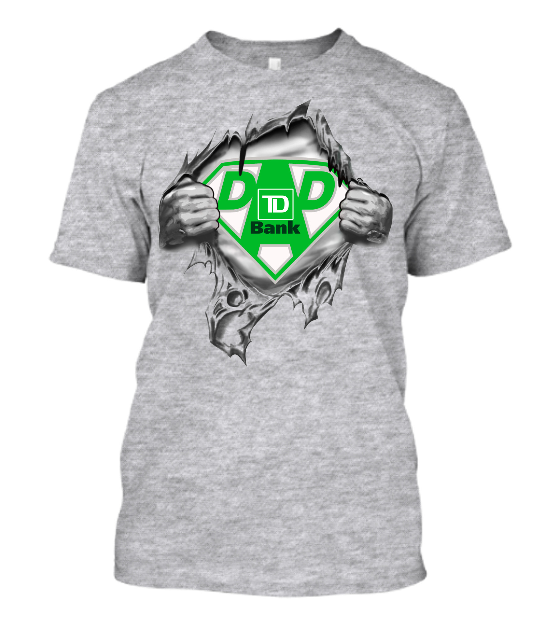 Td Bank Super Dad Logo With Heroic Shield And Ripped T-Shirt