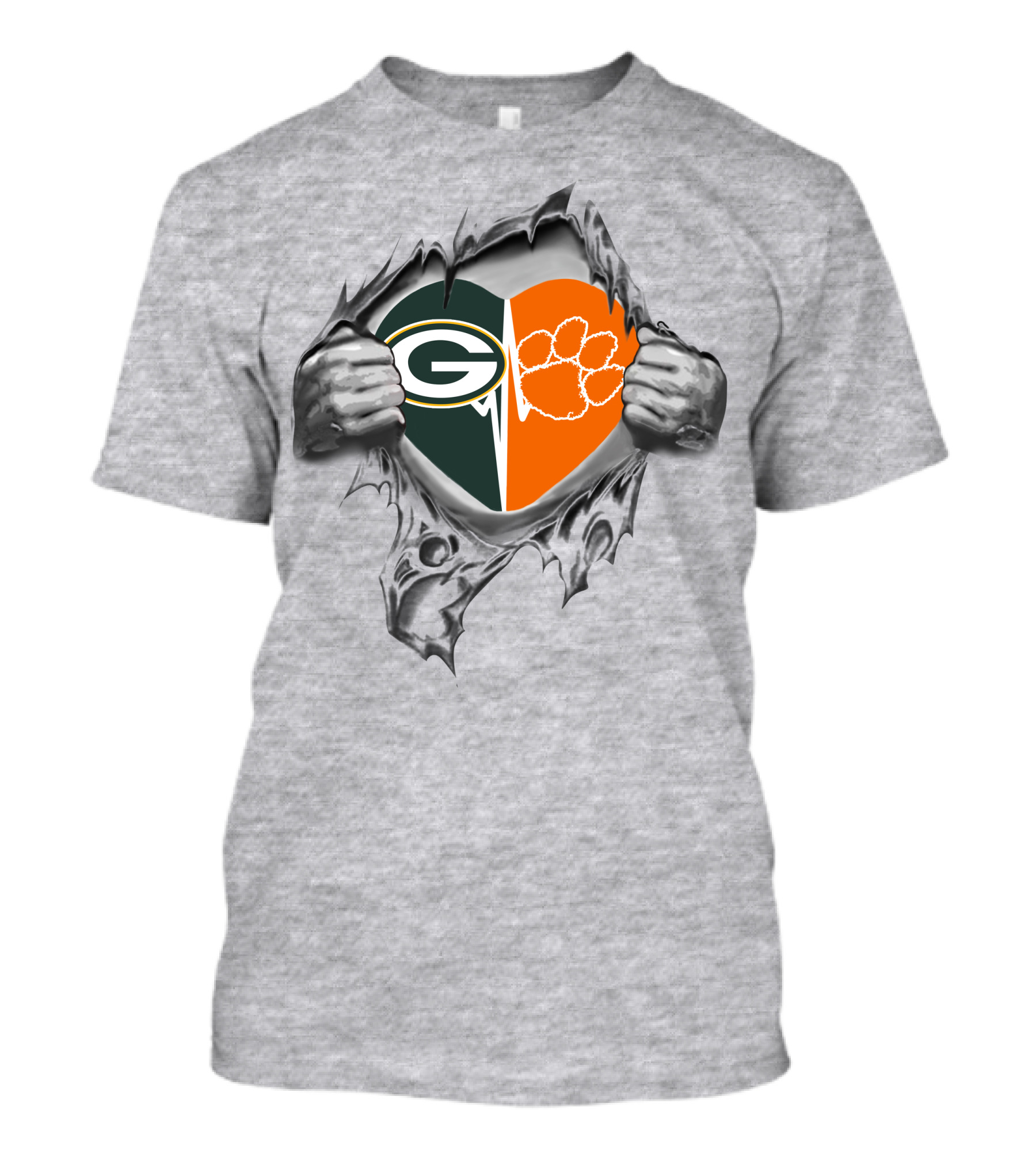 Packers Clemson Tigers Heart Torn Reveal T-Shirt