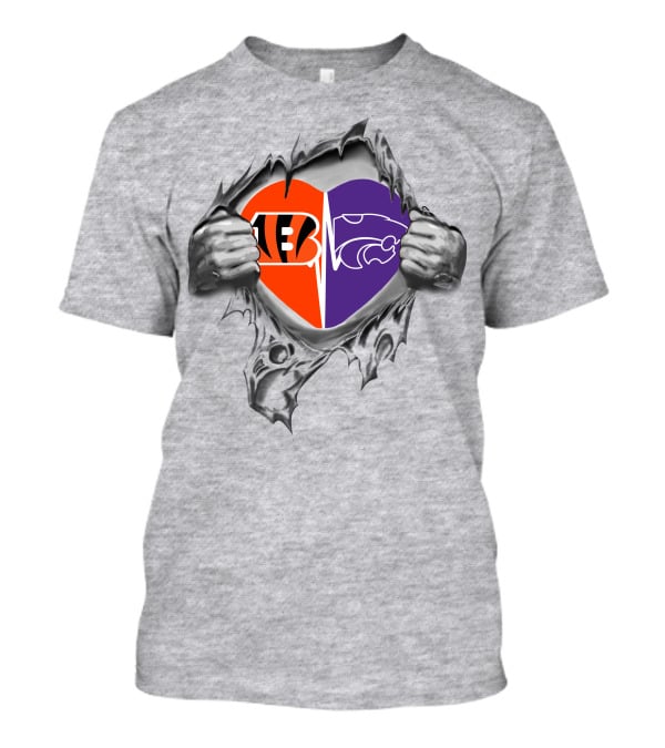 Bengals Kansas State Wildcats Heart Logo Fusion T-Shirt