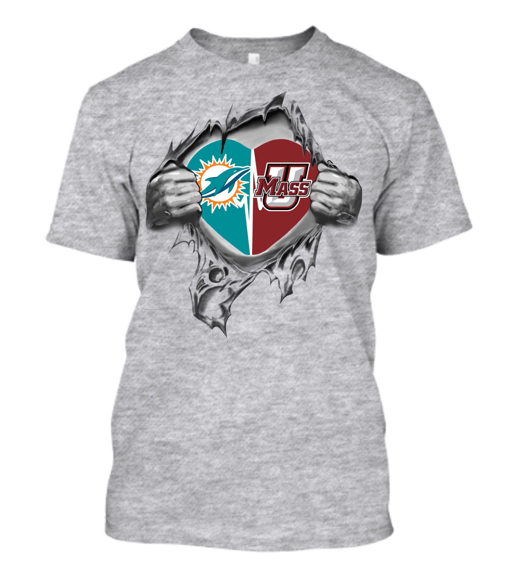 Miami Dolphins Umass Minutemen Heart Inside Ripped T-Shirt