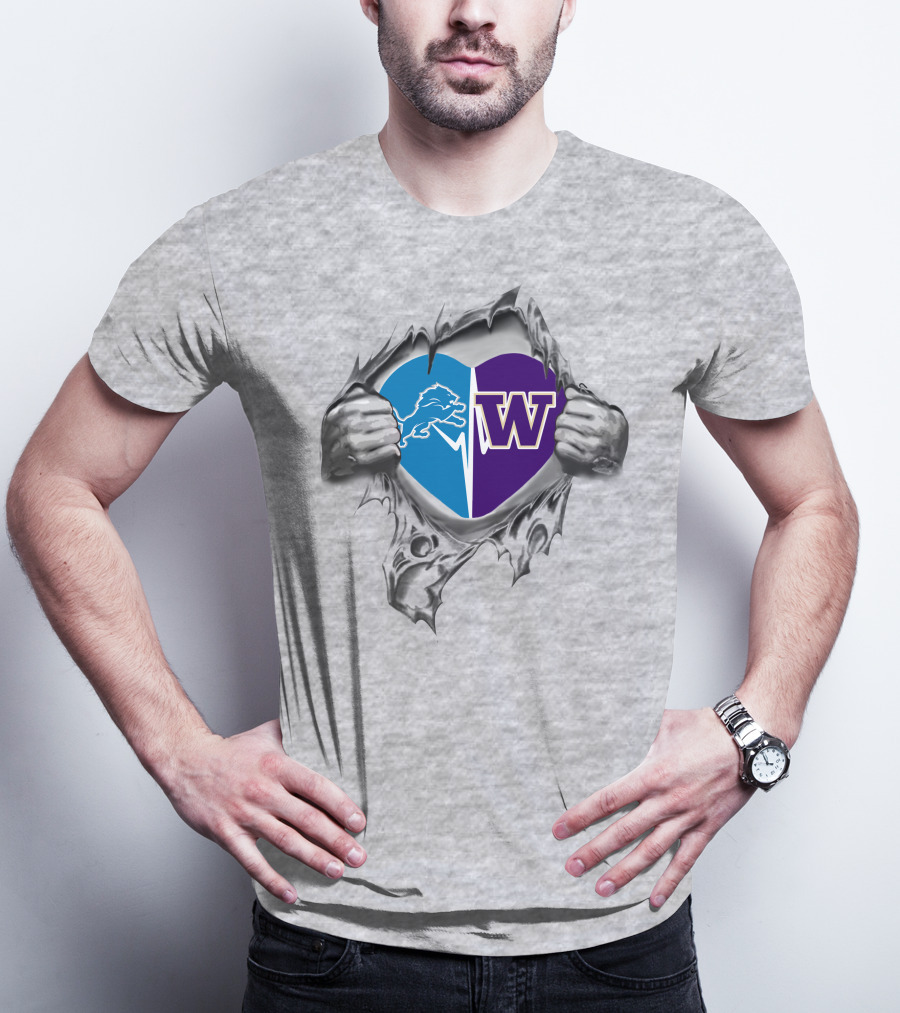 Lions Washington Huskies Heart Logo Fusion T-Shirt