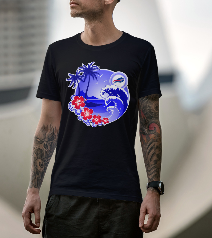 Buffalo Bills Happy Holidays Tropical Scene With Waves And Palms T-Shirt