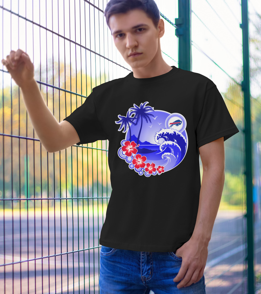 Buffalo Bills Happy Holidays Tropical Scene With Waves And Palms T-Shirt