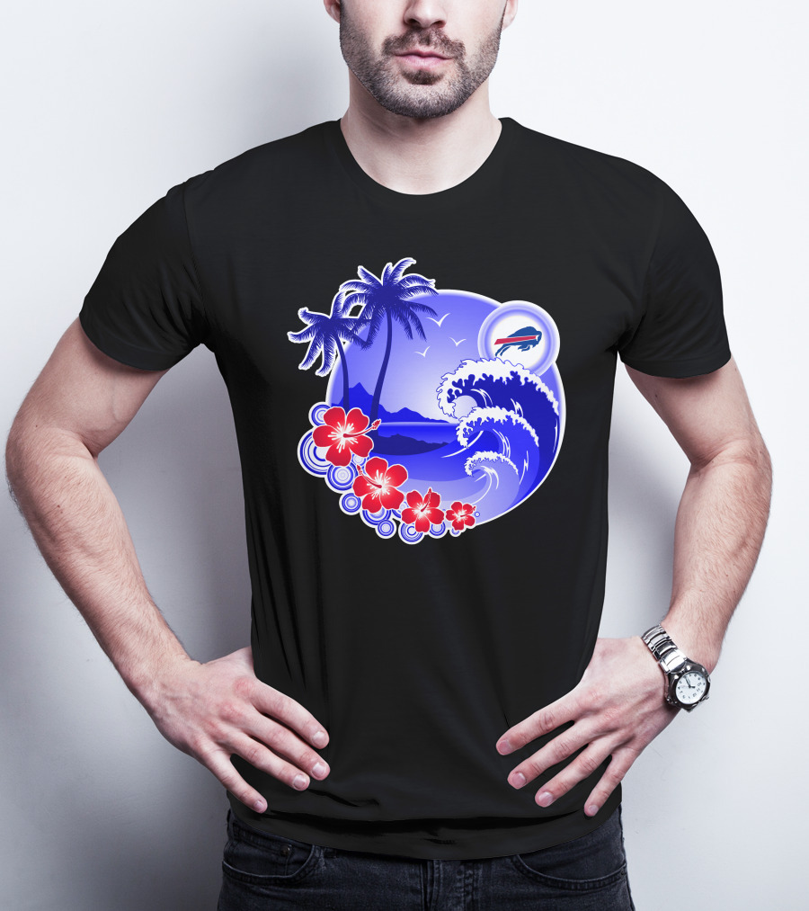 Buffalo Bills Happy Holidays Tropical Scene With Waves And Palms T-Shirt