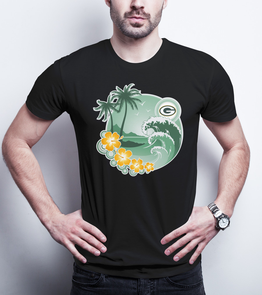 Green Bay Packers Tropical Wave Holiday Scene T-Shirt