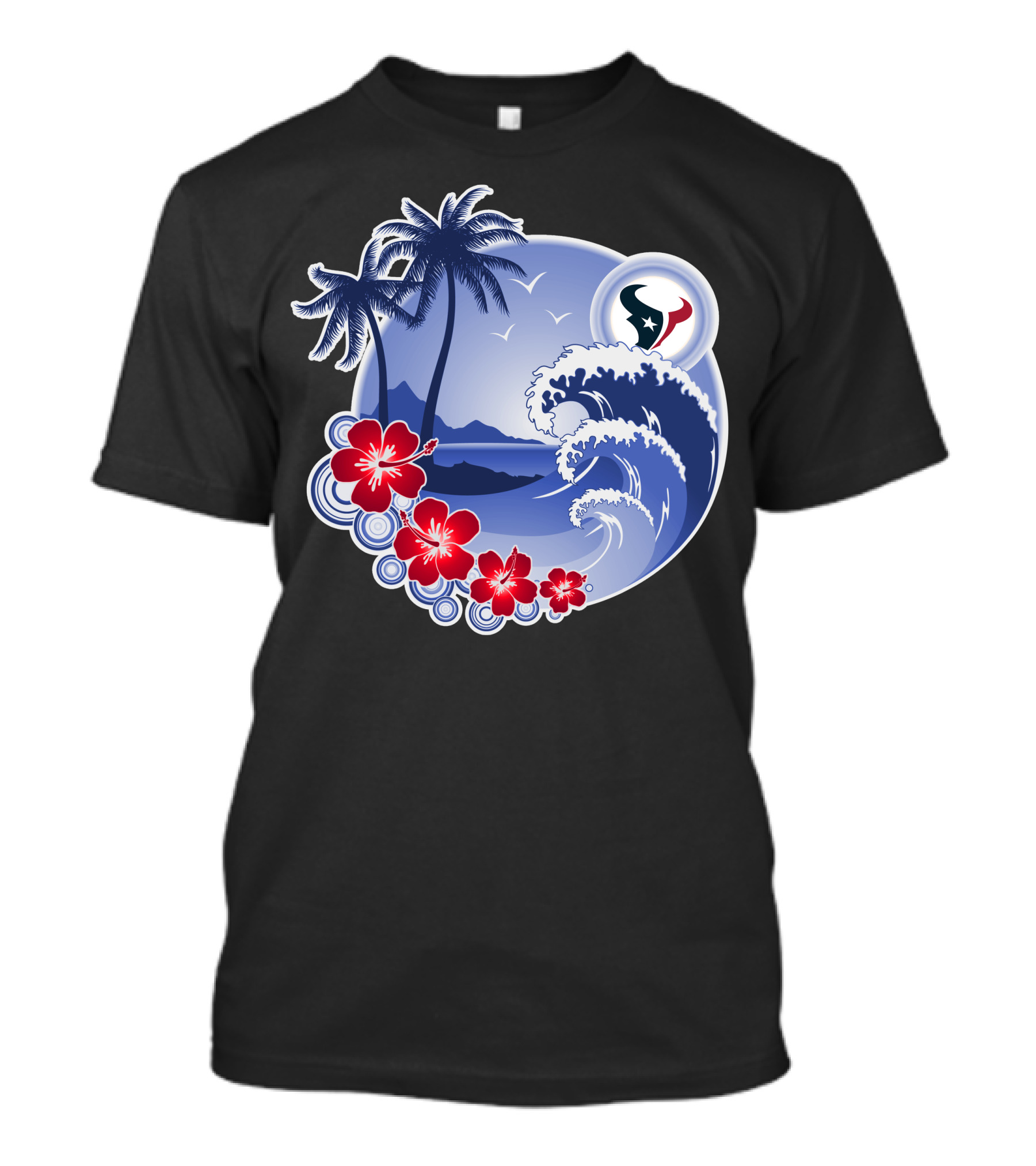 Houston Texans Happy Holidays Tropical Floral Beach Waves T-Shirt