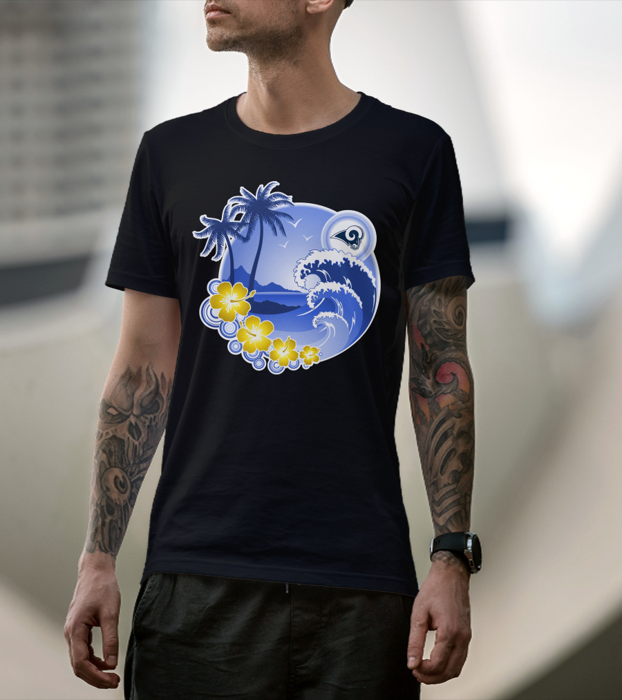 Los Angeles Rams Holiday Beach Waves And Palm Trees T-Shirt