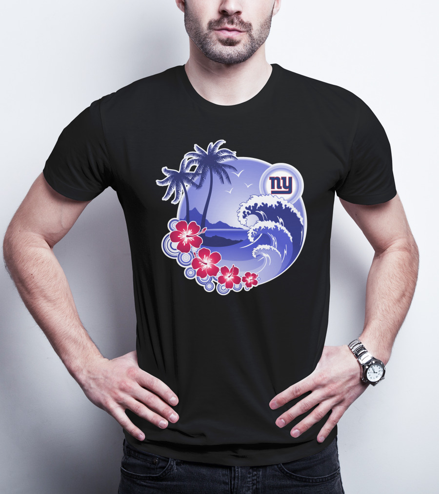 New York Giants Tropical Island Wave And Palm Trees T-Shirt